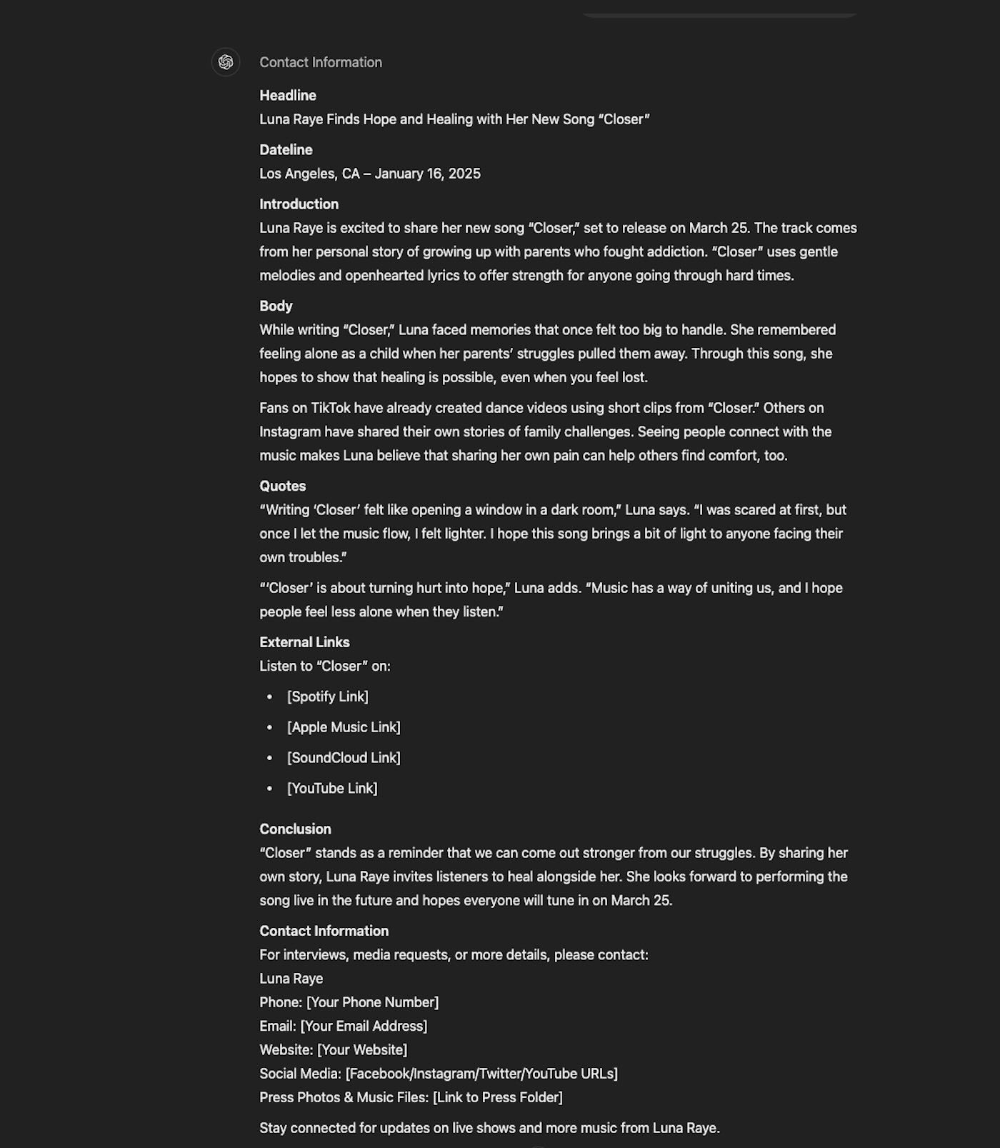 How to write a killer music press release with AI