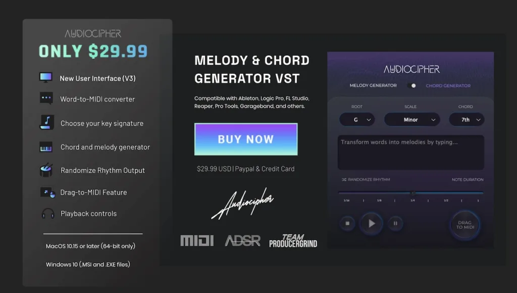 Audiocipher: Convert words to melodies & chords | AI MIDI Plugin