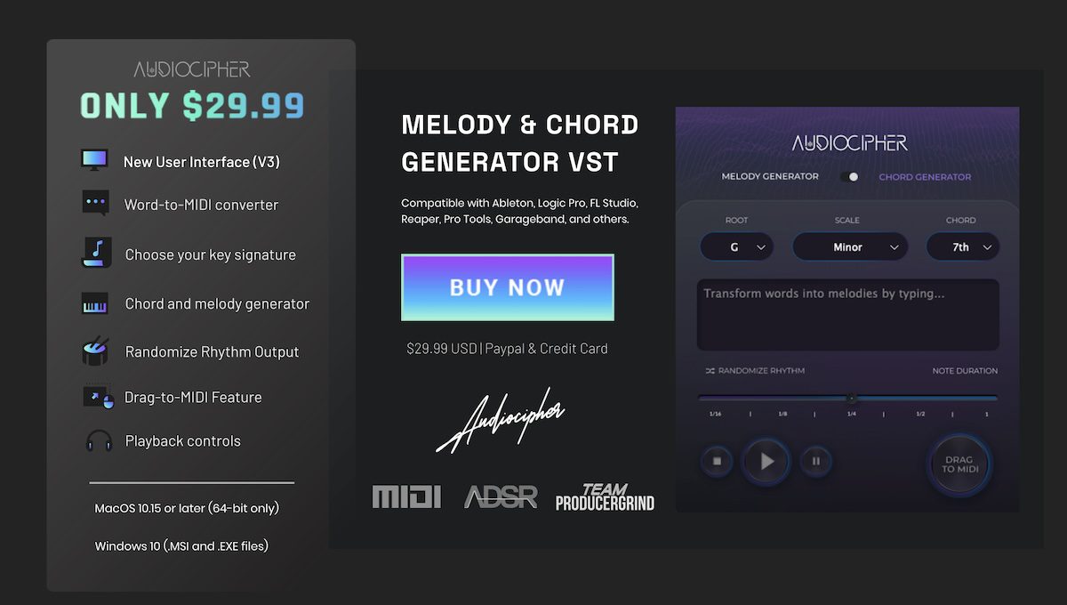 Audiocipher: Convert words to melodies & chords | AI MIDI Plugin